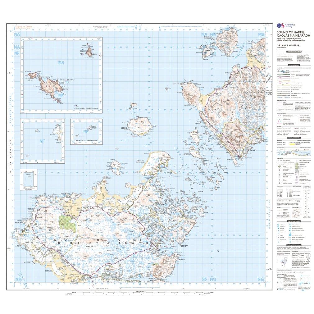 Ordnance Survey Landranger 18 Sound of Harris, North Uist, Taransay ...