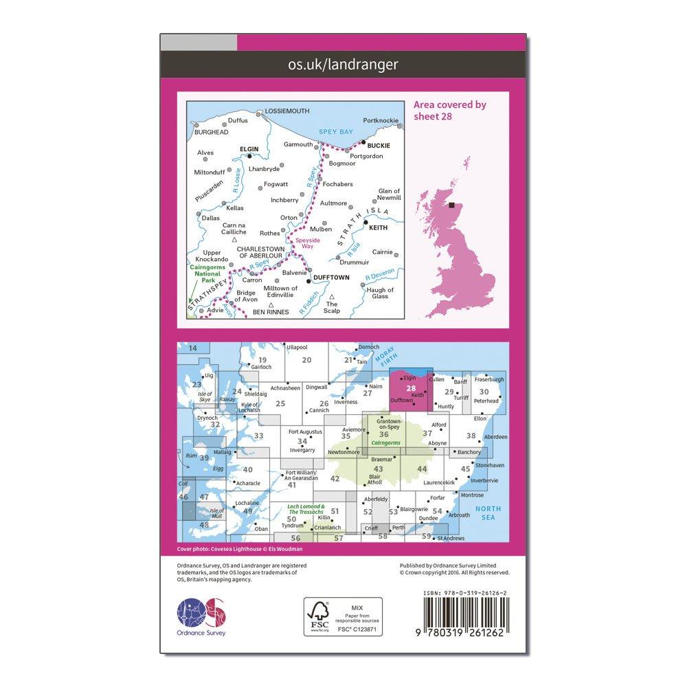 Ordnance Survey Landranger 28 Elgin, Dufftown, Buckie & Keith Map With ...