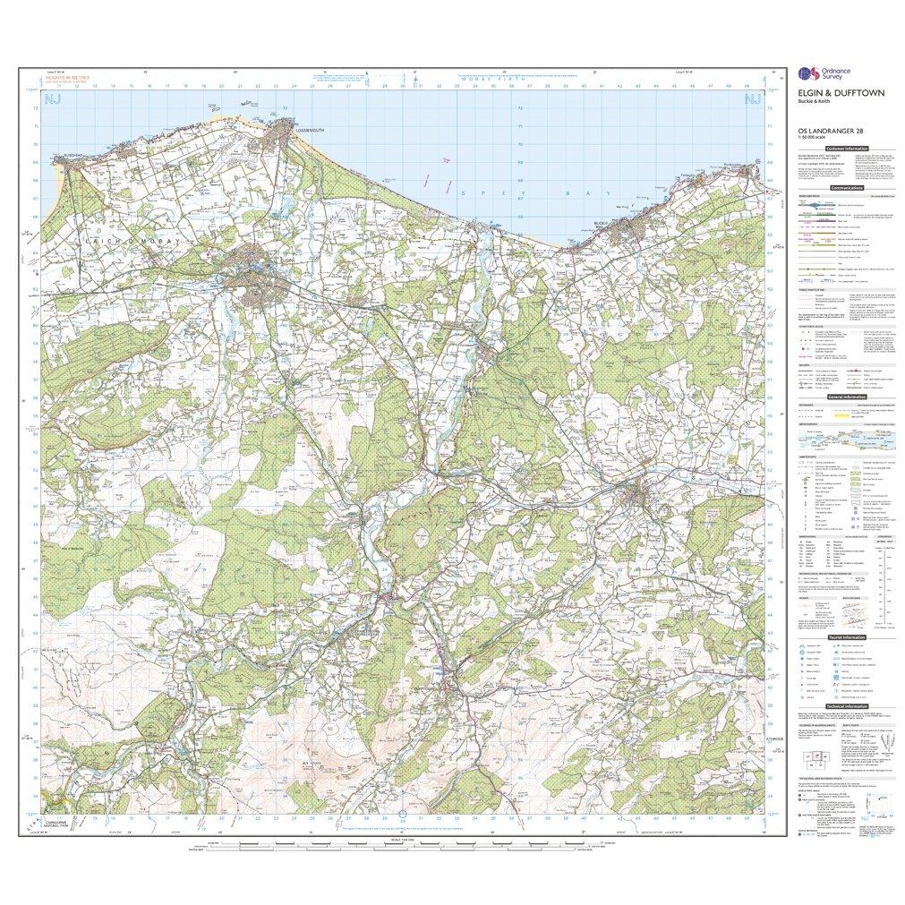Ordnance Survey Landranger 28 Elgin, Dufftown, Buckie & Keith Map With ...