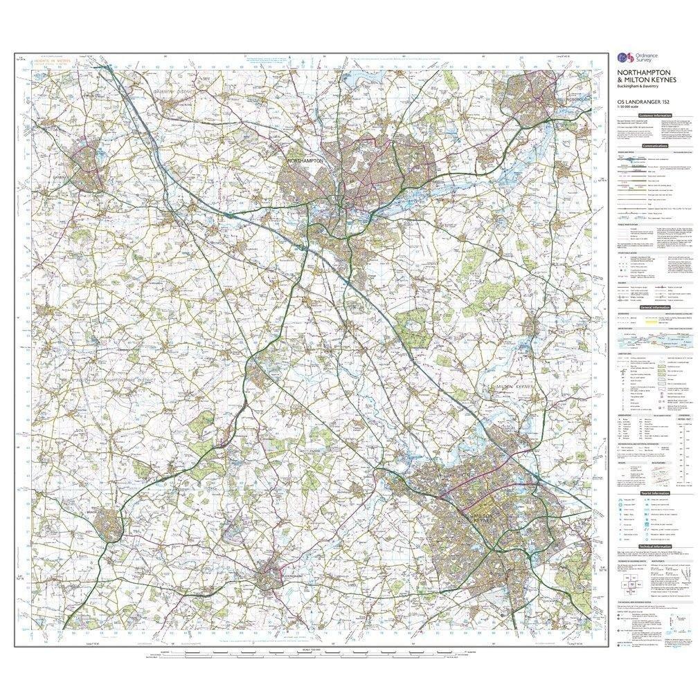Ordnance Survey Landranger 152 Northampton & Milton Keynes, Buckingham ...
