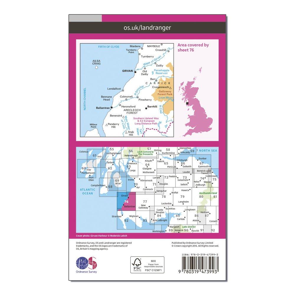Ordnance Survey Landranger Active 76 Girvan, Ballantrae & Barrhill Map ...