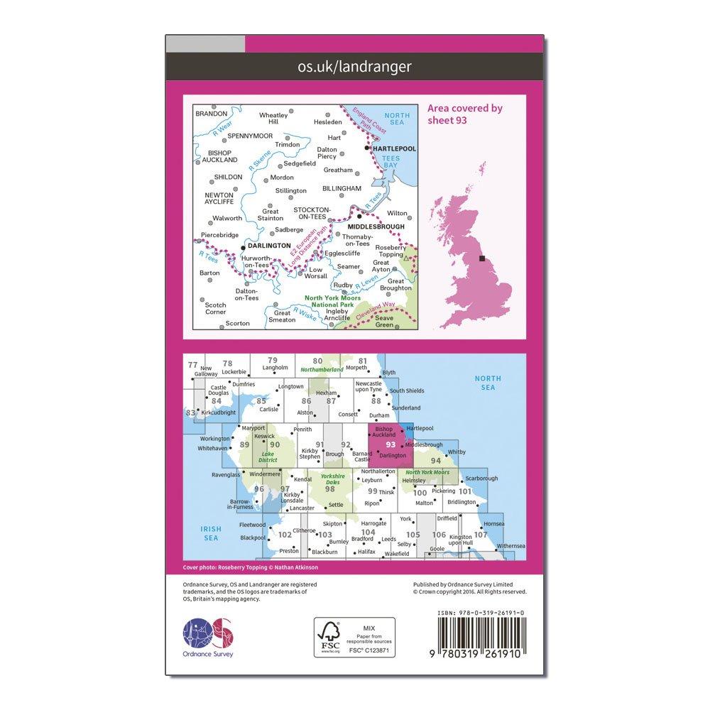 Ordnance Survey Landranger 93 Middlesbrough, Darlington & Hartlepool ...