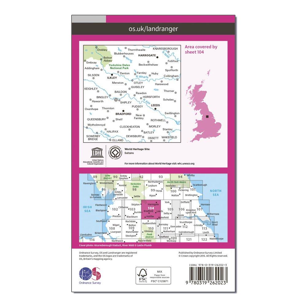 Ordnance Survey Landranger 104 Leeds & Bradford, Harrogate & Ilkley Map ...