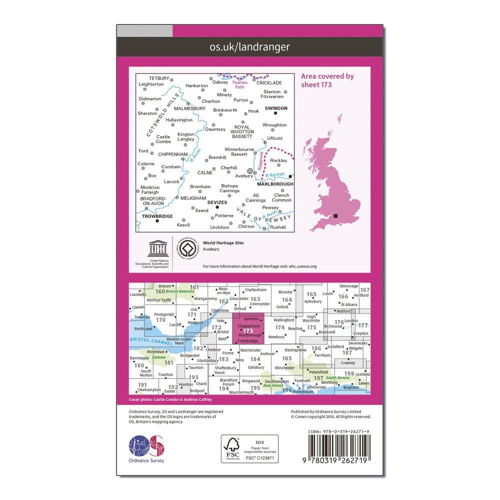 Ordnance Survey Landranger 173 Swindon & Devizes, Marlborough ...