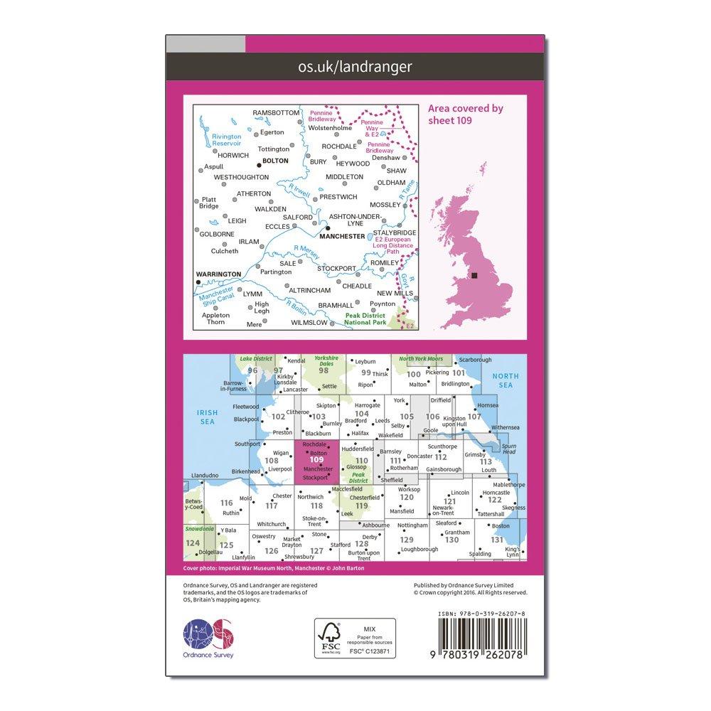 Ordnance Survey Landranger 109 Manchester, Bolton & Warrington Map With ...