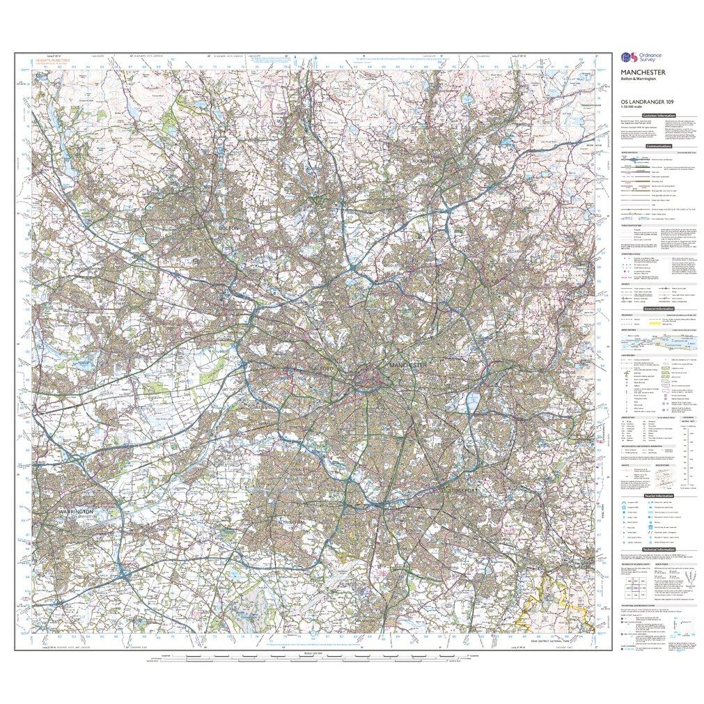 Ordnance Survey Landranger 109 Manchester, Bolton & Warrington Map With ...