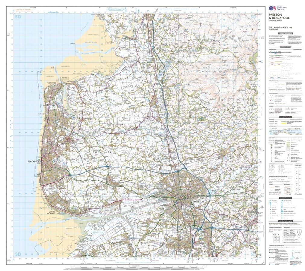 Ordnance Survey Landranger Active 102 Preston & Blackpool, Lytham Map ...
