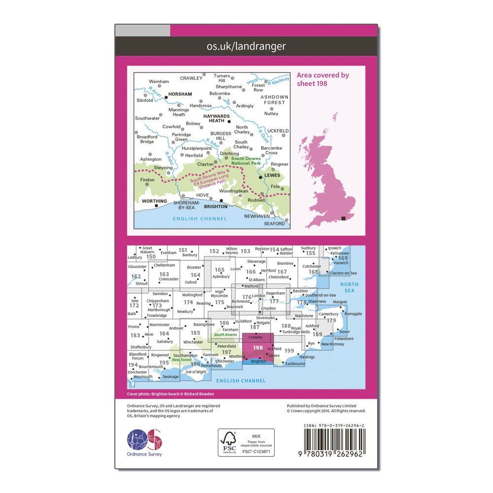 Ordnance Survey Landranger 198 Brighton & Lewes, Haywards Heath Map ...