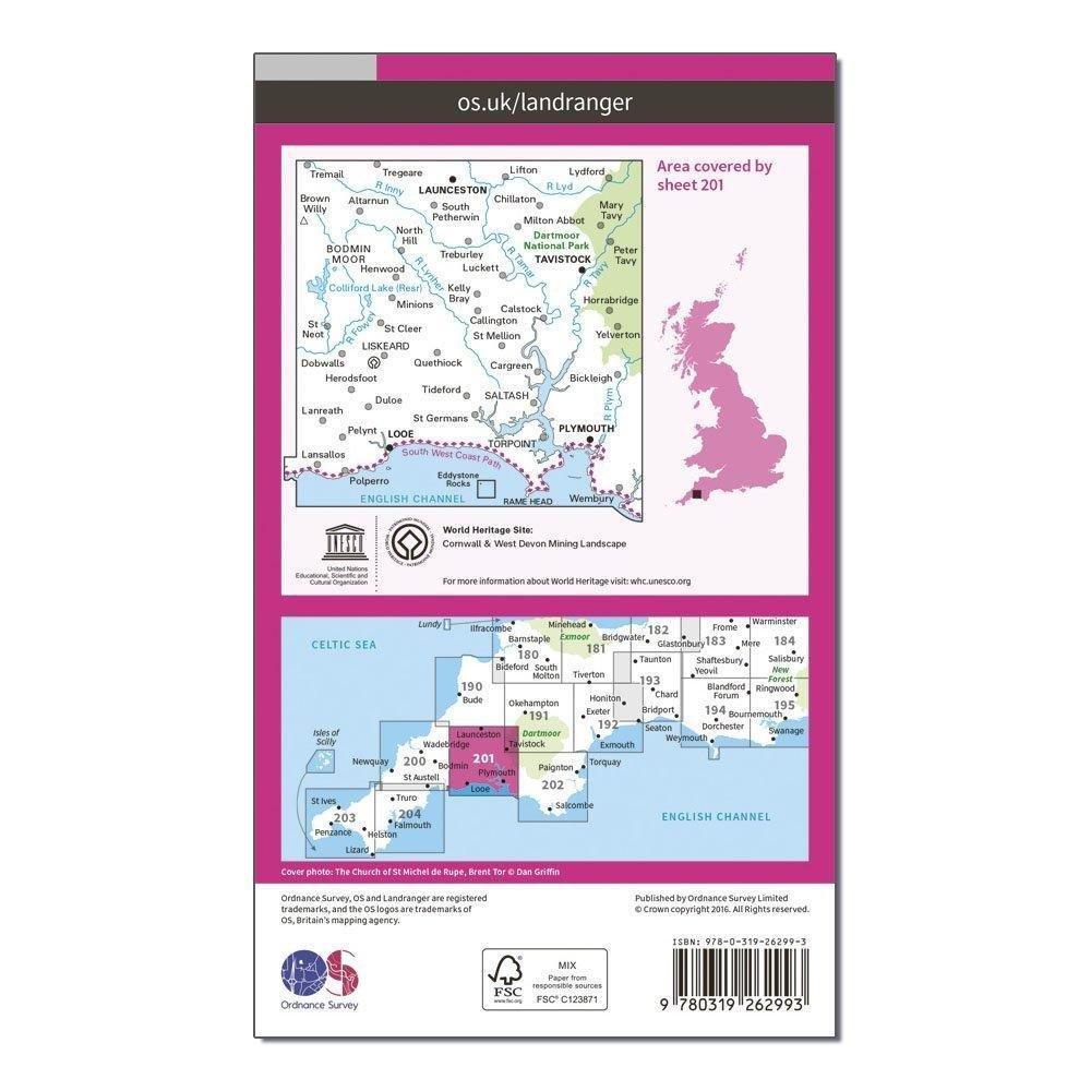 Ordnance Survey Landranger 201 Plymouth & Launceston, Tavistock & Looe ...