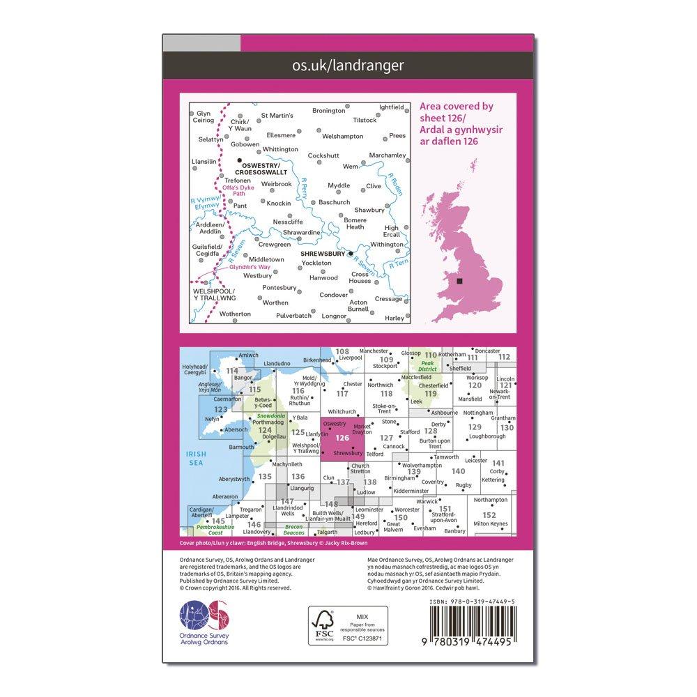 Ordnance Survey Landranger Active 126 Shrewsbury & Oswestry Map With ...