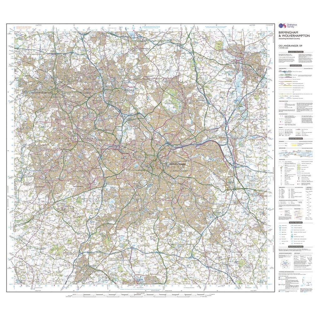 Ordnance Survey Landranger Active 139 Birmingham & Wolverhampton Map ...