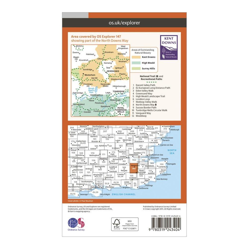 Ordnance Survey Explorer 147 Sevenoaks & Tonbridge Map With Digital ...