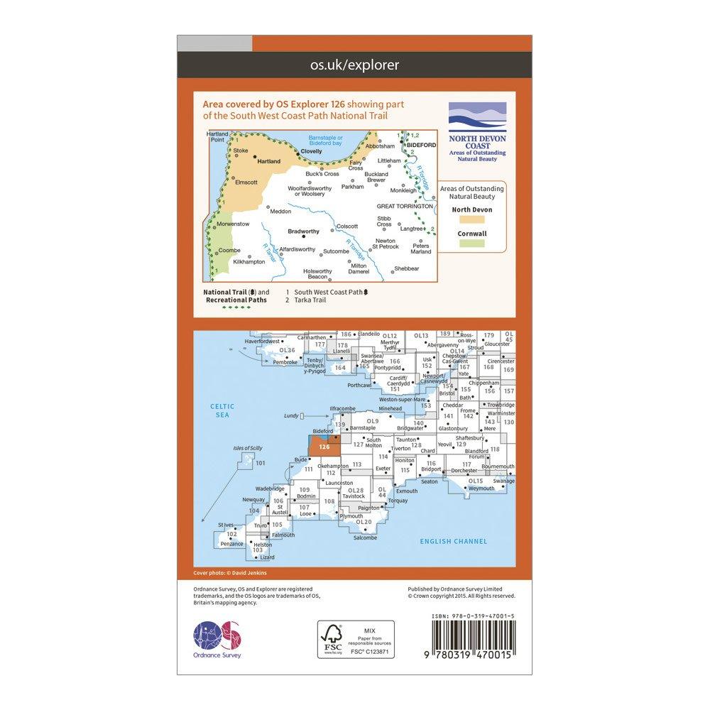 Ordnance Survey Explorer Active 126 Clovelly & Hartland Map With ...