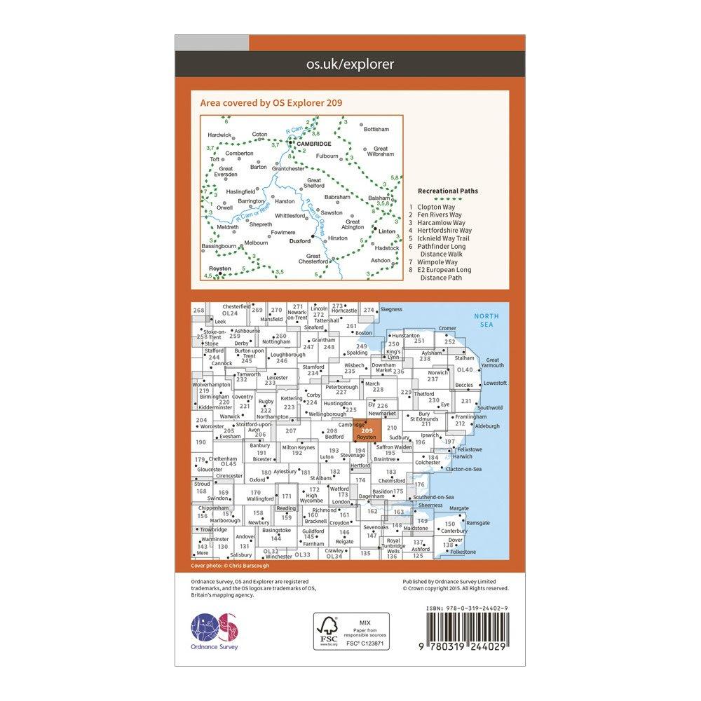 Ordnance Survey Explorer 209 Cambridge, Royston, Duxford & Linton Map ...