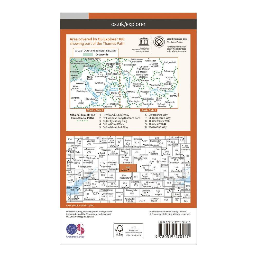 Ordnance Survey Explorer Active 180 Oxford, Witney & Woodstock Map With ...