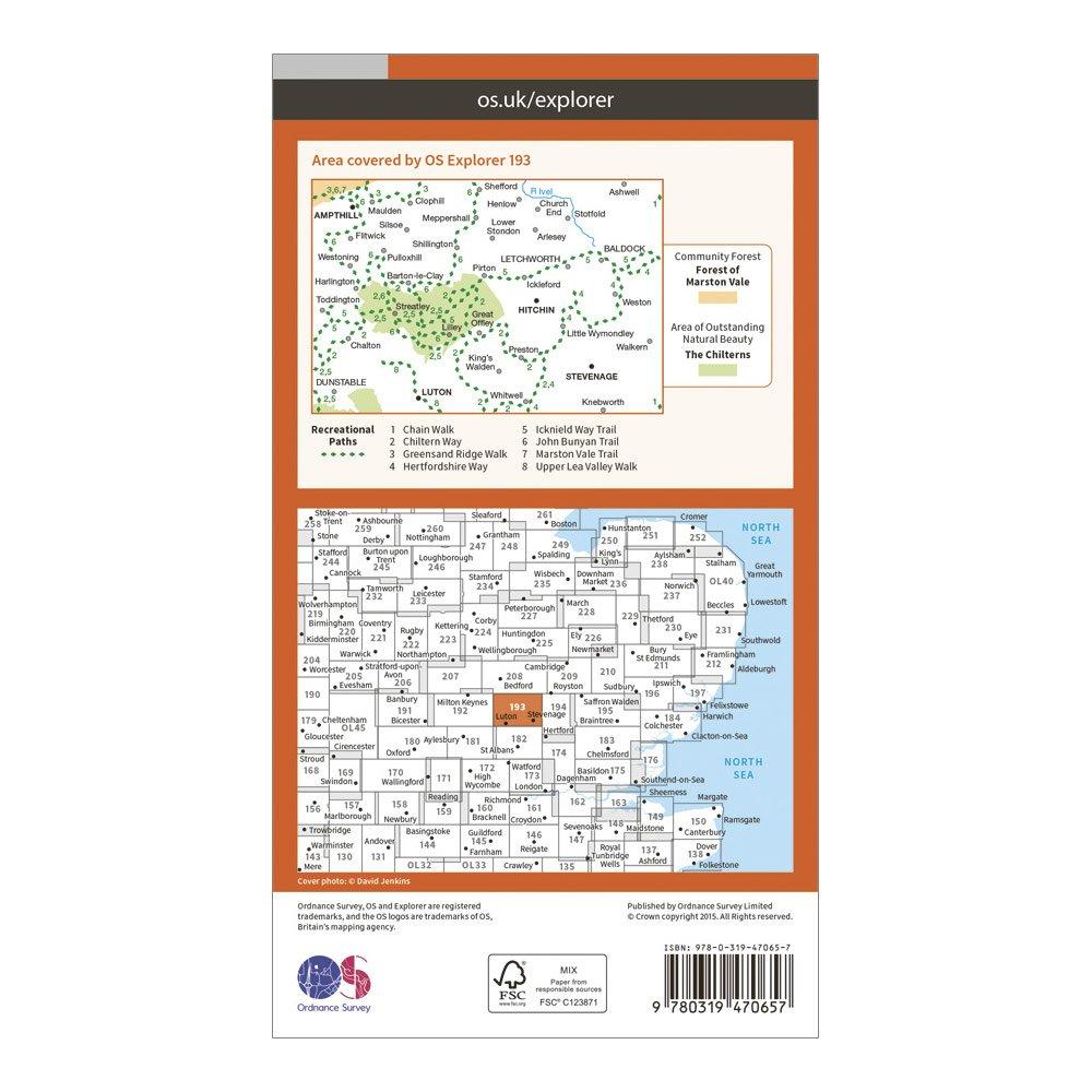 Ordnance Survey Explorer Active 193 Luton & Stevenage Map With Digital ...