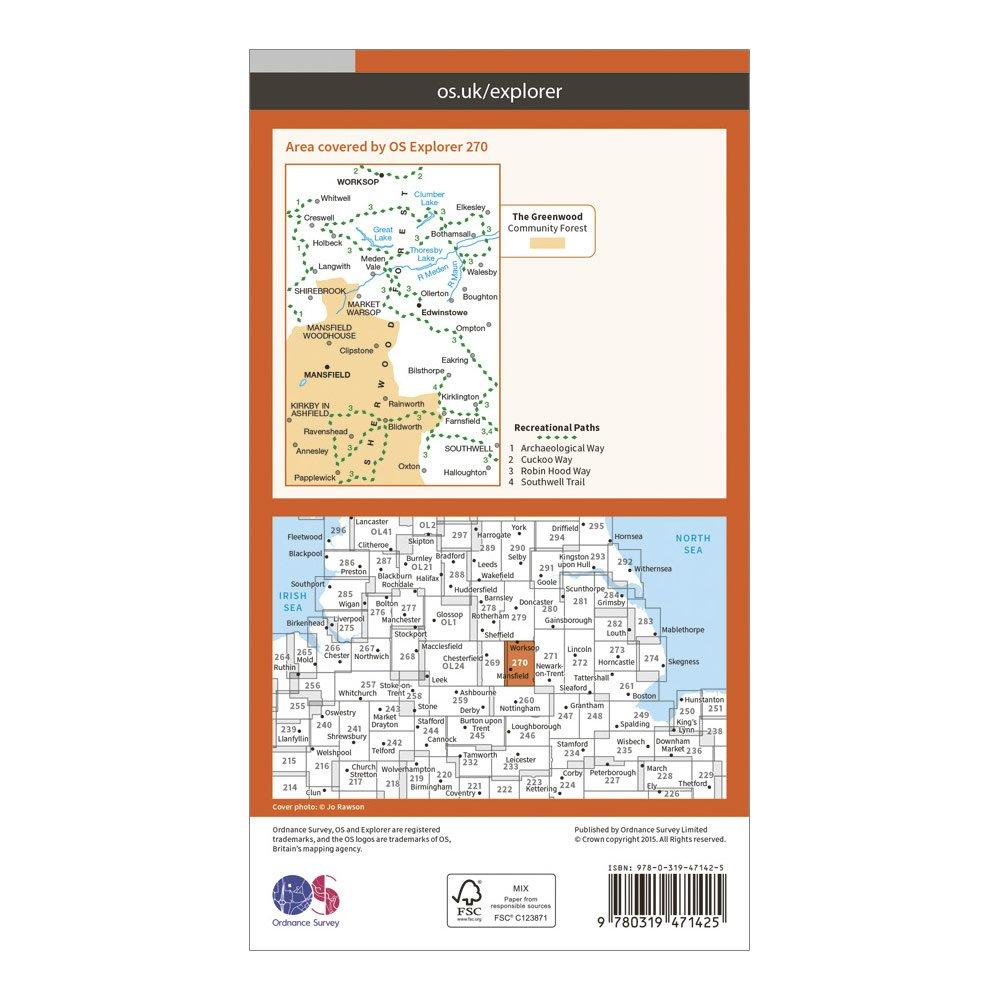 Ordnance Survey Explorer Active 270 Sherwood Forest Map With Digital ...