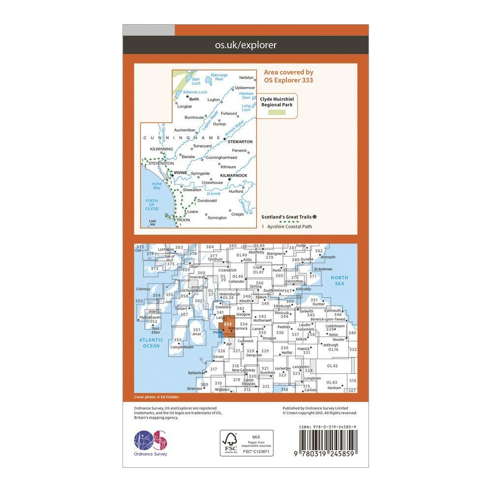 Ordnance Survey Explorer 333 Kilmarnock & Irvine Map With Digital ...