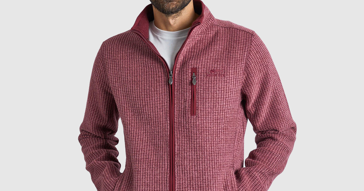 Red Weird Fish Men’s Rossten Recycled Full Zip Grid Fleece – Millets