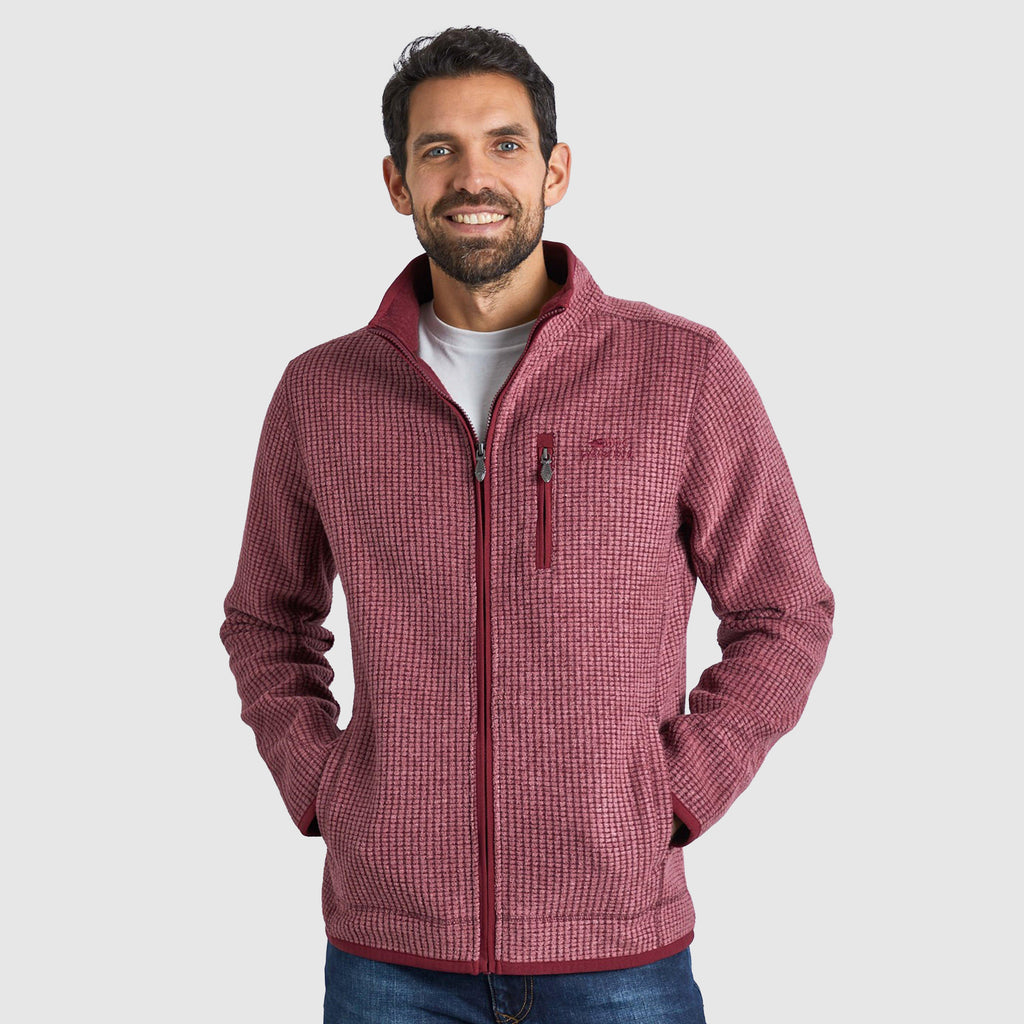 Red Weird Fish Men’s Rossten Recycled Full Zip Grid Fleece – Millets